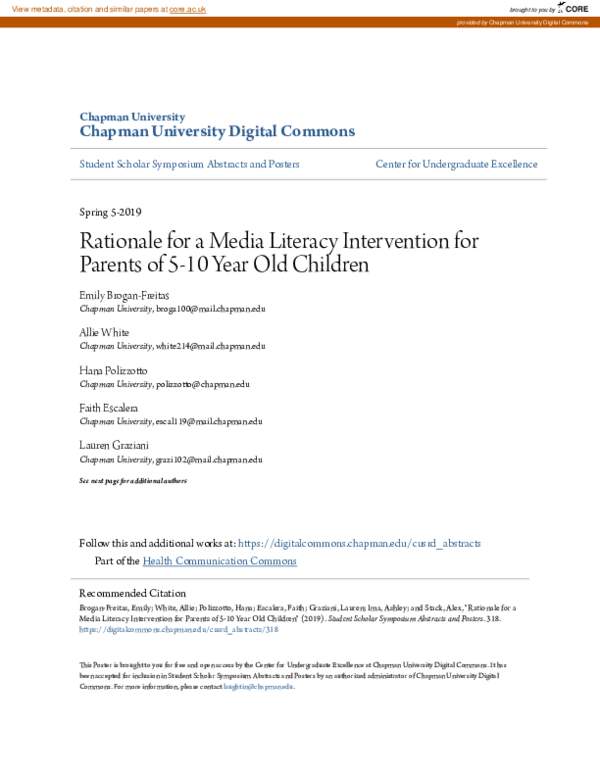 (PDF) Rationale for a Media Literacy Intervention for Parents of 5-10 Year Old Children