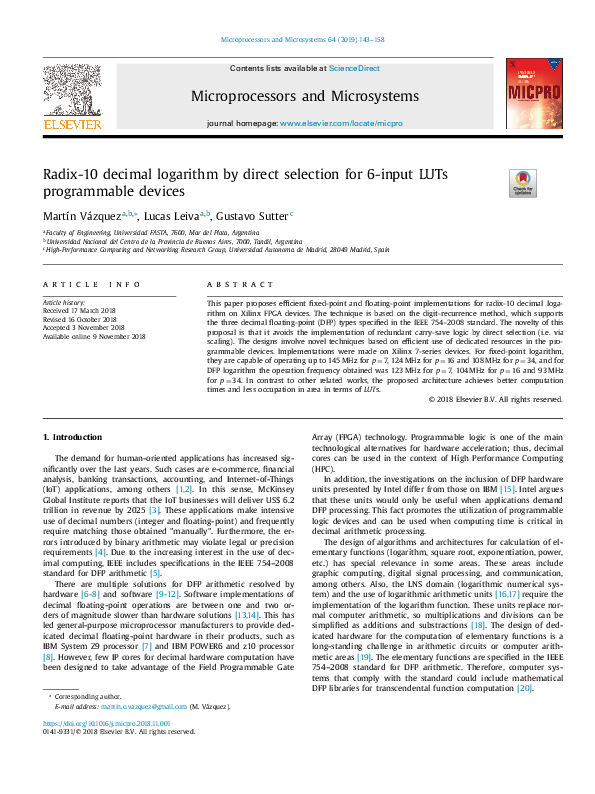 (PDF) Radix-10 decimal logarithm by direct selection for 6-input LUTs programmable devices