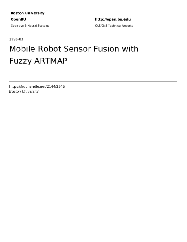 (PDF) Mobile robot sensor fusion with fuzzy ARTMAP