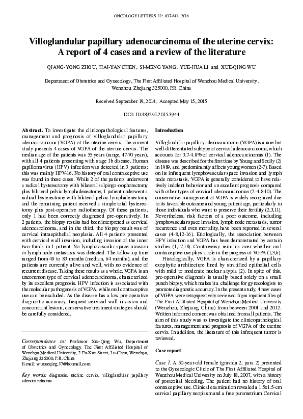(PDF) Villoglandular papillary adenocarcinoma of the uterine cervix: A ...