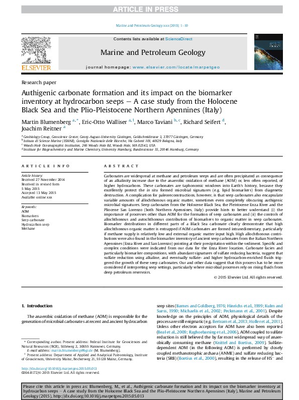 (PDF) Authigenic carbonate formation and its impact on the biomarker ...