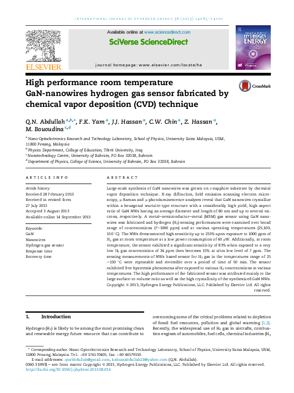 (PDF) High performance room temperature GaN-nanowires hydrogen gas ...