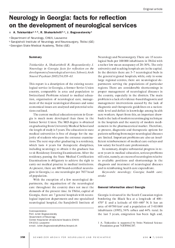 (PDF) Neurology in Georgia: facts for reflection on the development of ...