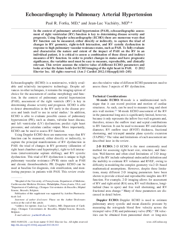 (PDF) Echocardiography in Pulmonary Arterial Hypertension