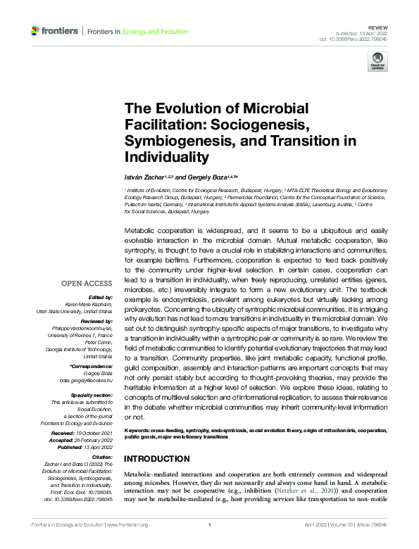 (PDF) The Evolution of Microbial Facilitation: Sociogenesis ...