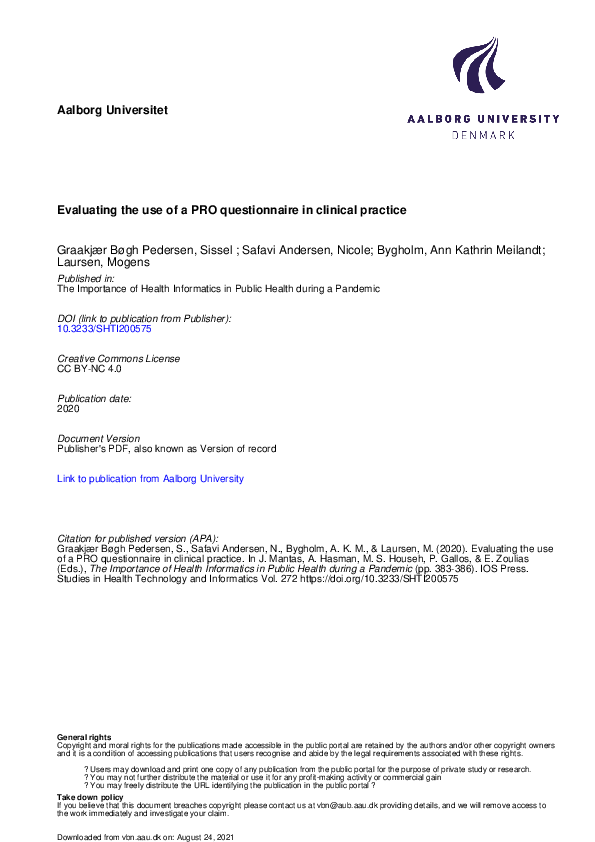 (PDF) Evaluating the Use of a PRO Questionnaire in Clinical Practice