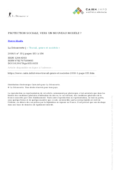 (PDF) Protection sociale, vers un nouveau modèle