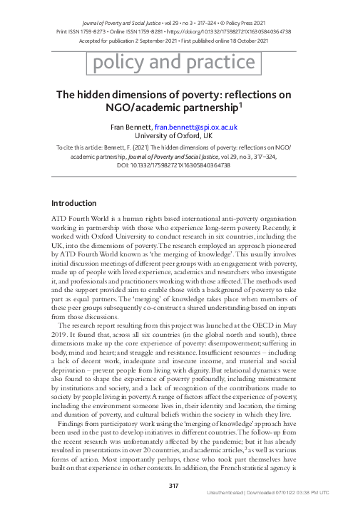(PDF) The hidden dimensions of poverty: reflections on NGO/academic ...