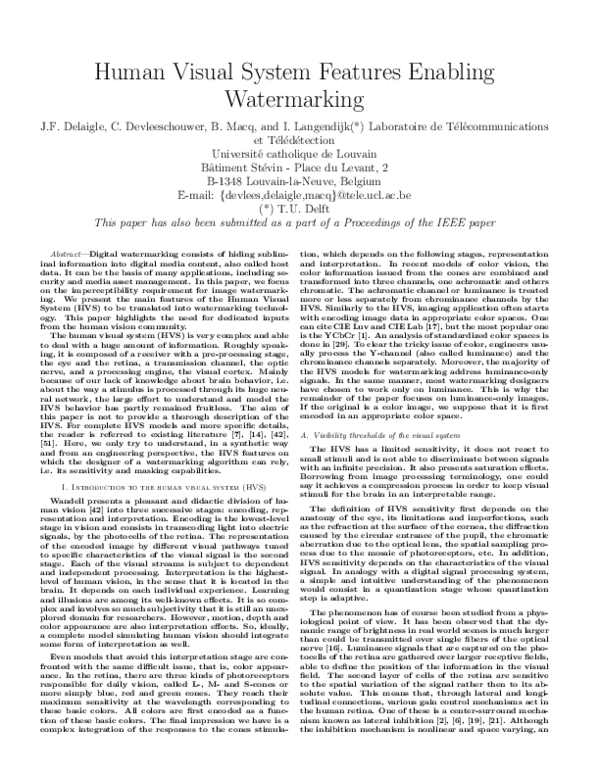(PDF) Human visual system features enabling watermarking