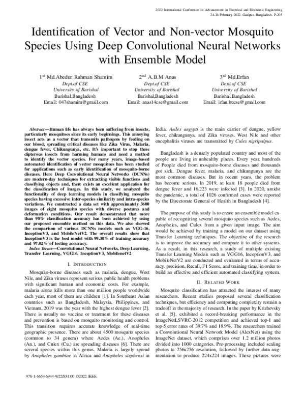 (PDF) Identification of Vector and Non-vector Mosquito Species Using Deep Convolutional Neural ...