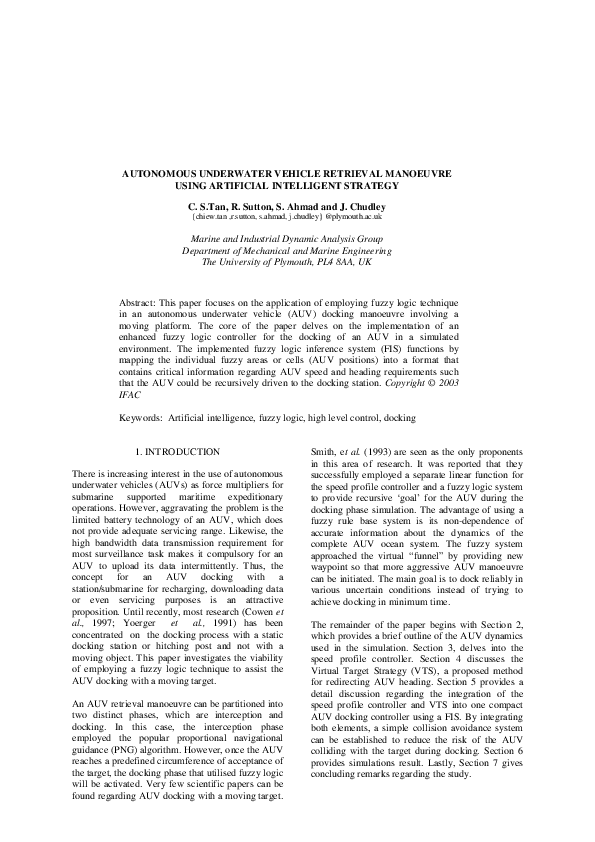 (PDF) Autonomous Underwater Vehicle Retrieval Manoeuvre Using ...