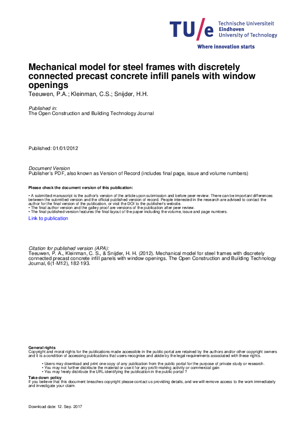 (PDF) Mechanical Model for Steel Frames with Discretely Connected ...