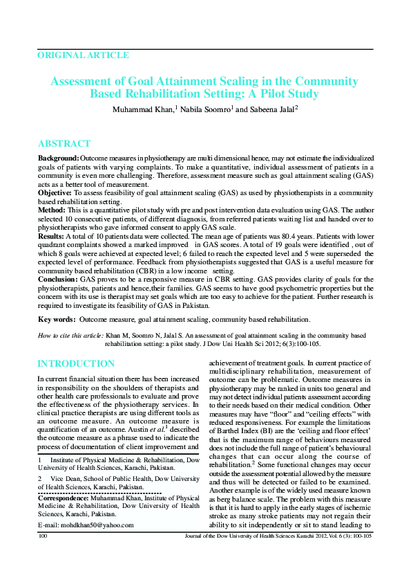 (PDF) Assessment of Goal Attainment Scaling in the Community Based ...