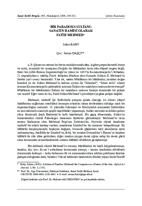 (PDF) Bir Paradoks Sultanı: Sanatın Hâmisi Olarak Fatih Mehmed / Julian ...