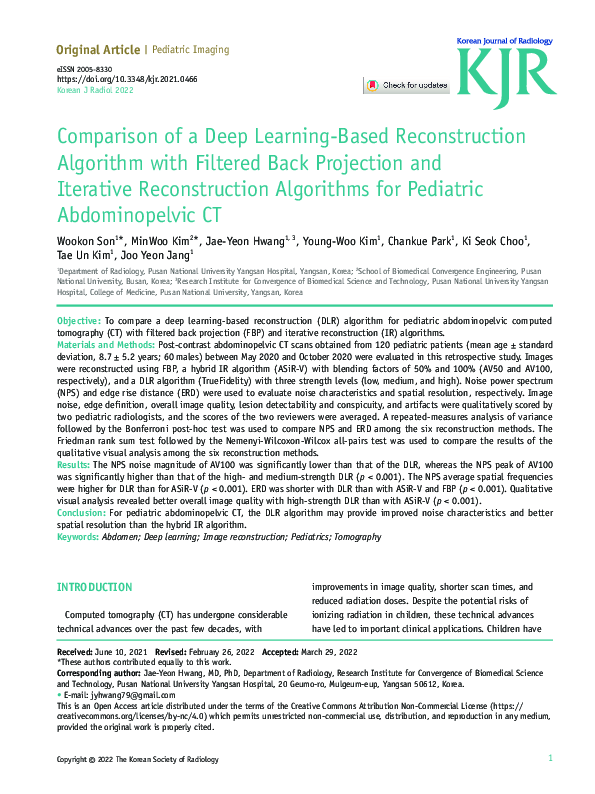 (PDF) Comparison of a Deep Learning-Based Reconstruction Algorithm with Filtered Back Projection ...