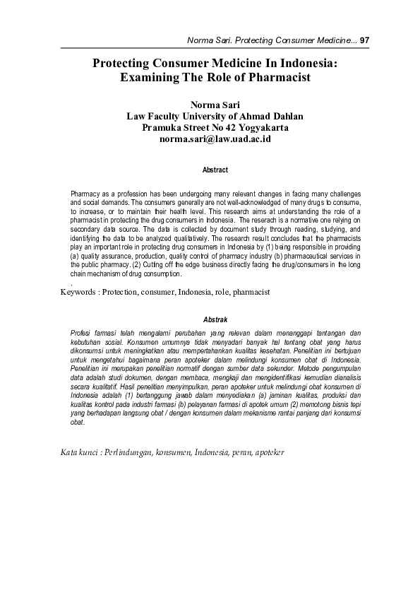 (PDF) Protecting Consumer Medicine in Indonesia: Examining the Role of ...