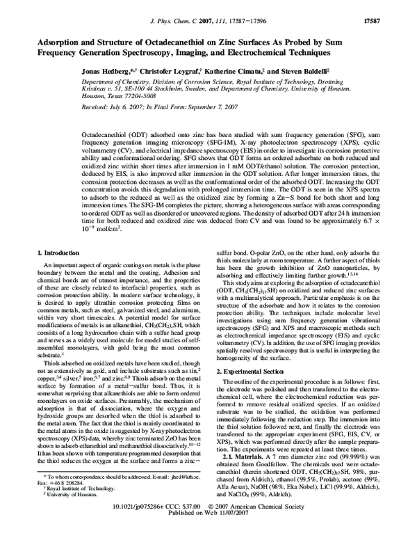 (PDF) Adsorption and Structure of Octadecanethiol on Zinc Surfaces As ...