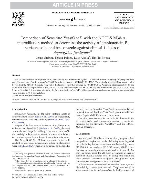 (PDF) Comparison of Sensititre YeastOne® with the NCCLS M38-A ...