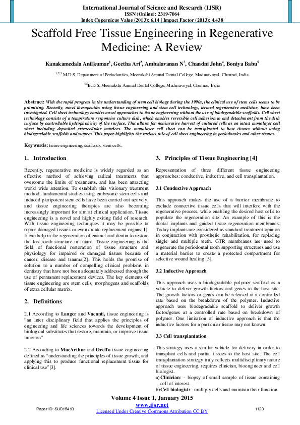 (PDF) Scaffold Free Tissue Engineering in Regenerative Medicine: A Review