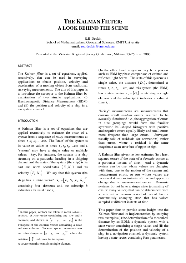 (PDF) The Kalman Filter : A Look Behind the Scene