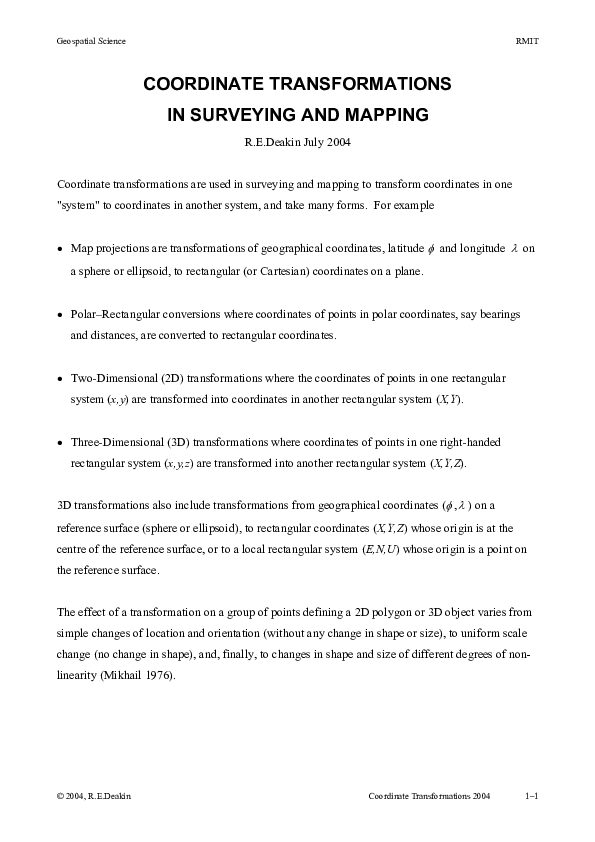 (PDF) Coordinate Transformations in Surveying and Mapping