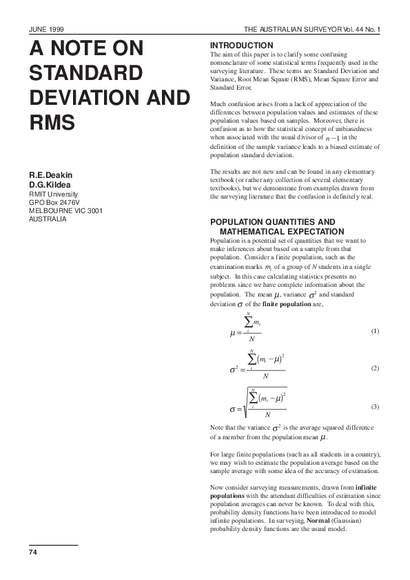 (PDF) A Note on Standard Deviation and RMS