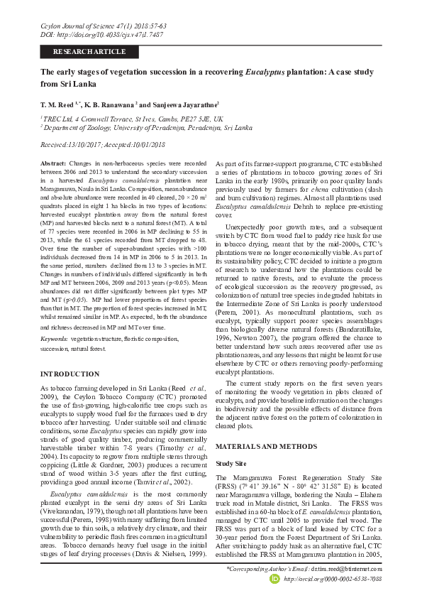 (PDF) The early stages of vegetation succession in a recovering Eucalyptus plantation: A case ...
