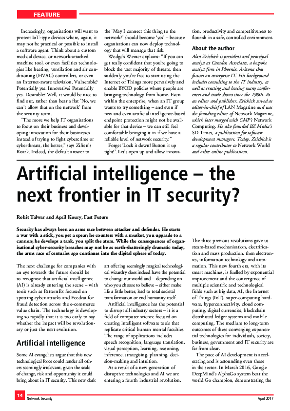 (PDF) Artificial intelligence – the next frontier in IT security?