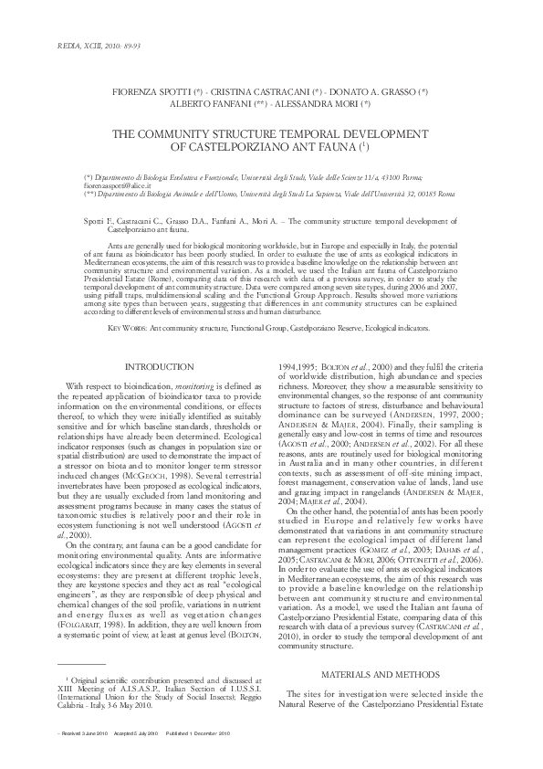 (PDF) The Community Structure Temporal Development of Castelporziano Ant Fauna