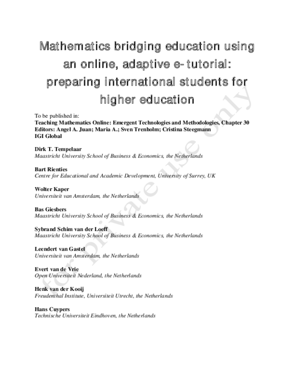 (PDF) Mathematics Bridging Education Using an Online, Adaptive E-Tutorial
