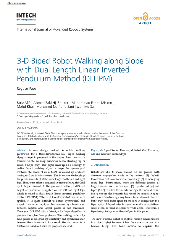 (PDF) 3-D Biped Robot Walking along Slope with Dual Length Linear Inverted Pendulum Method (DLLIPM)