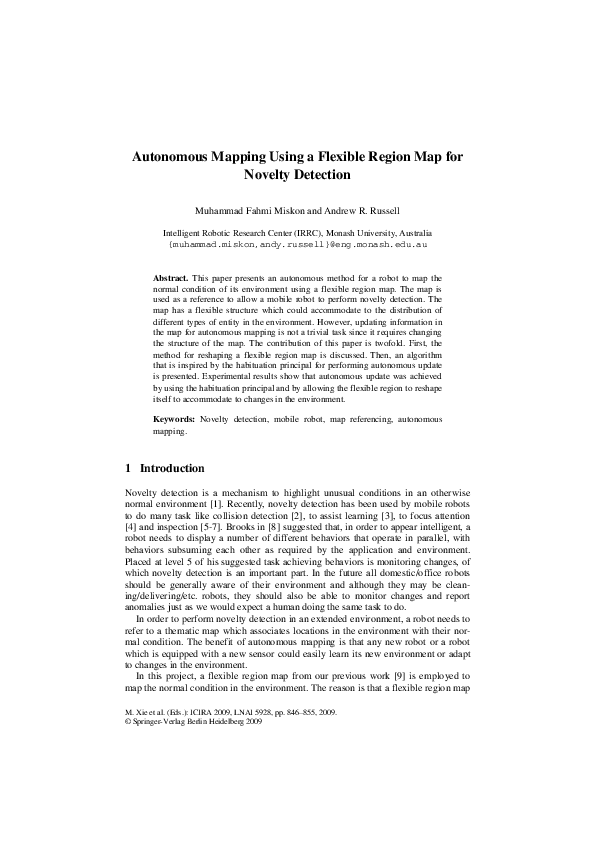 (PDF) Autonomous Mapping Using a Flexible Region Map for Novelty Detection