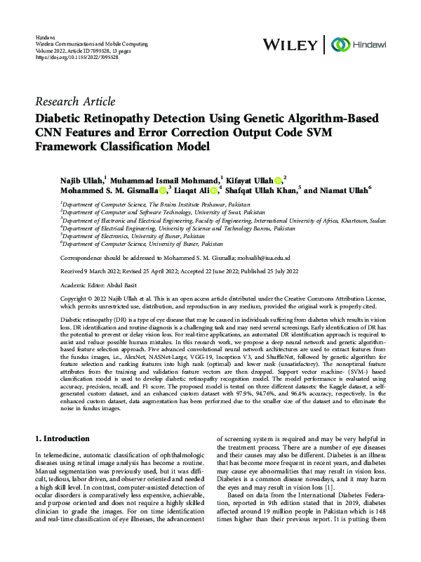 (PDF) Diabetic Retinopathy Detection Using Genetic Algorithm-Based CNN Features and Error ...