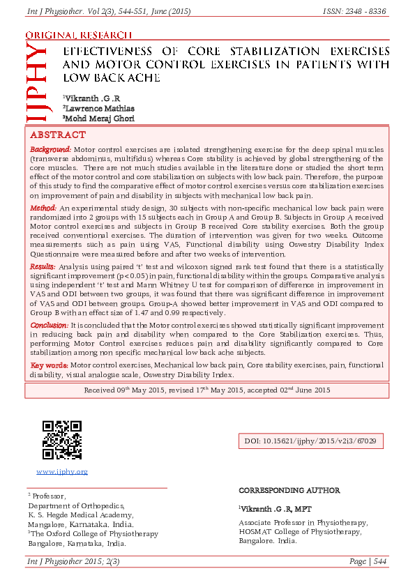 (PDF) Effectiveness of Core Stabilization Exercises and Motor Control ...
