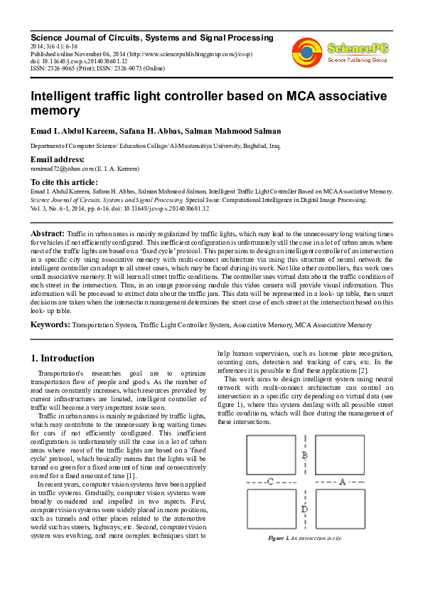 (PDF) Intelligent Traffic Light Controller Based on MCA Associative ...