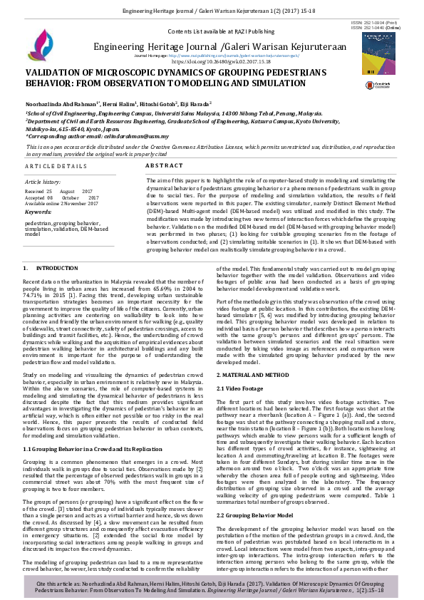 (PDF) Validation of Microscopic Dynamics of Grouping Pedestrians Behavior: From Observation to ...