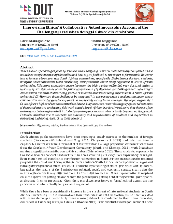 (PDF) Improvising Ethics? A Collaborative Autoethnographic Account of ...