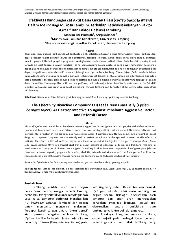 (PDF) Efektivitas Kandungan Zat Aktif Daun Cincau Hijau (Cyclea barbata ...