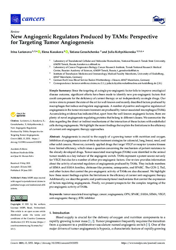 Pdf New Angiogenic Regulators Produced By Tams Perspective For