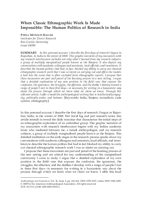 (PDF) When Classic Ethnographic Work Is Made Impossible: The Human ...