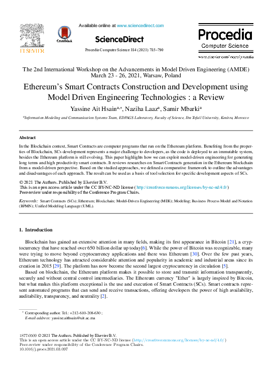 (PDF) Ethereum’s Smart Contracts Construction and Development using Model Driven Engineering ...
