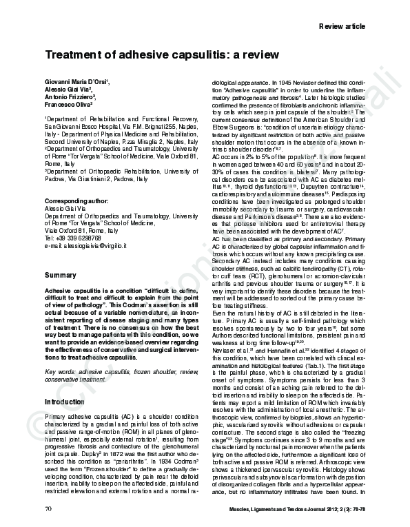 (PDF) Treatment of adhesive capsulitis: a review