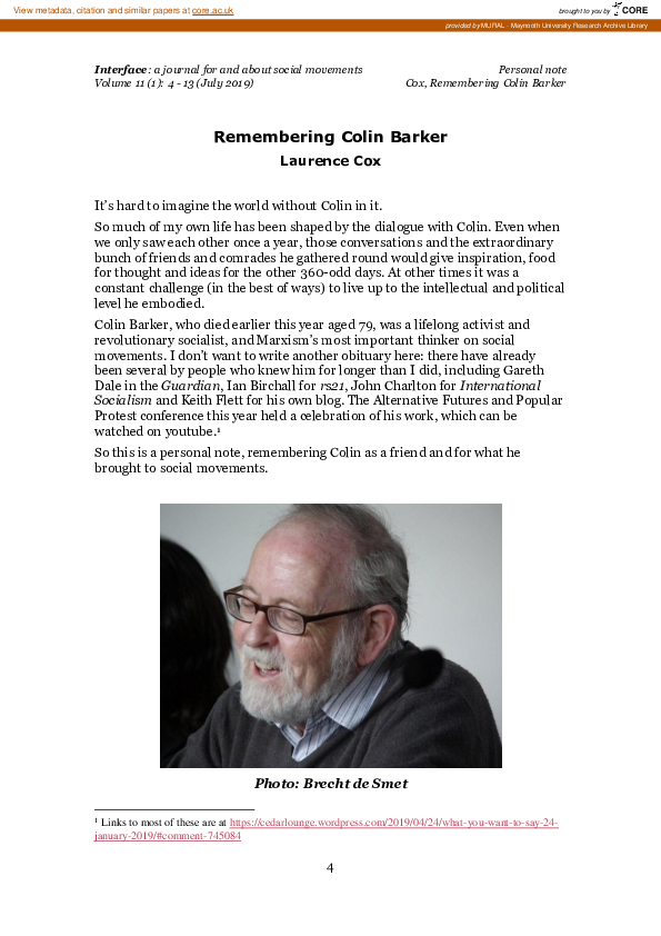 (PDF) Remembering Colin Barker