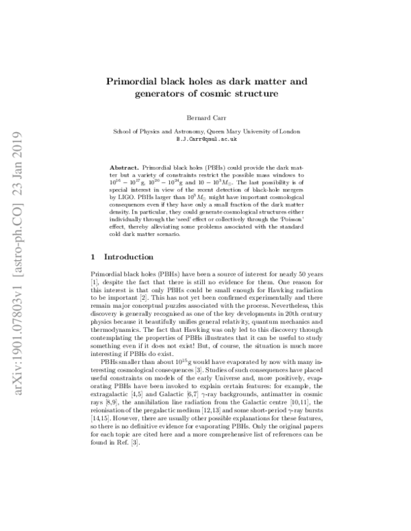 (PDF) Primordial Black Holes as Dark Matter and Generators of Cosmic ...