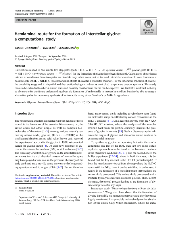 (PDF) Hemiaminal route for the formation of interstellar glycine: a ...