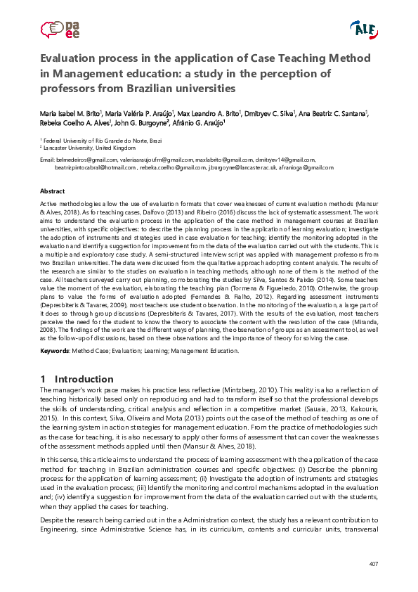 (PDF) Evaluation process in the application of Case Teaching Method in ...