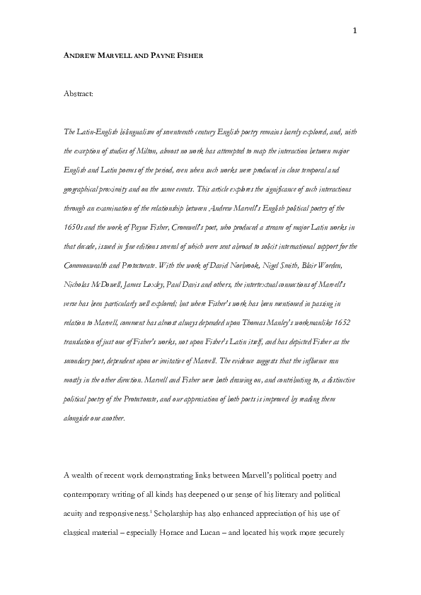 (PDF) Andrew Marvell and Payne Fisher | Victoria Moul - Academia.edu