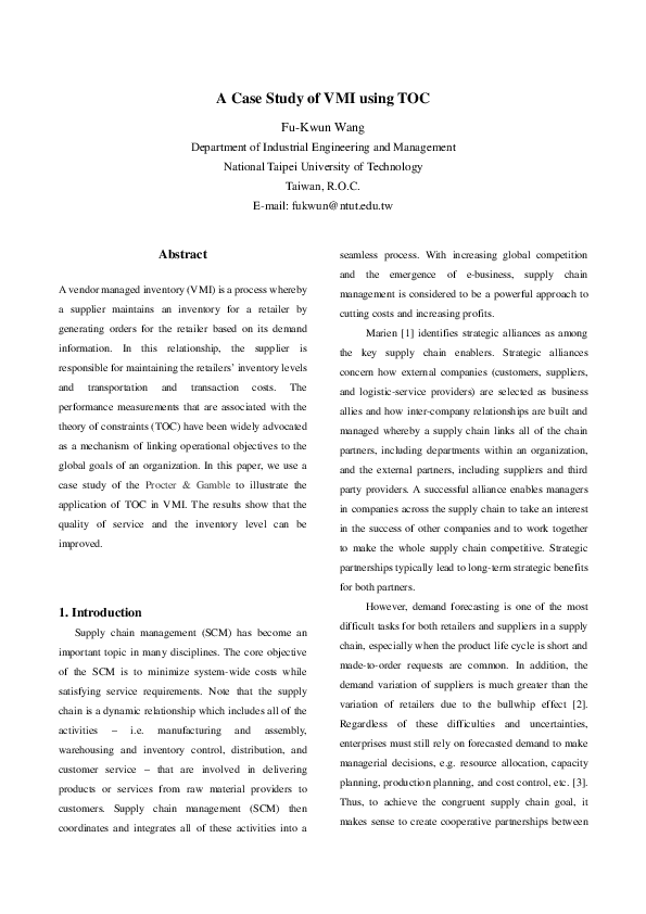 (PDF) A Case Study of VMI using TOC
