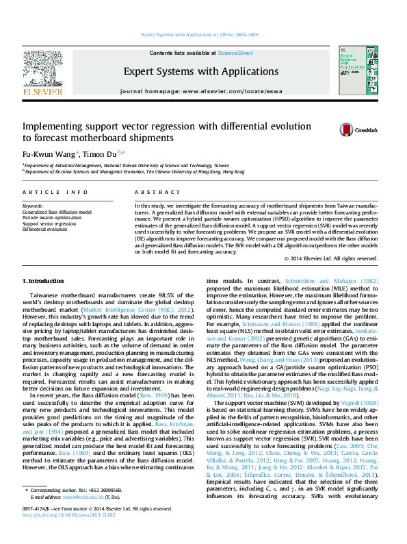 (PDF) Implementing support vector regression with differential evolution to forecast motherboard ...