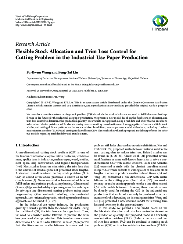 (PDF) Flexible Stock Allocation and Trim Loss Control for Cutting ...